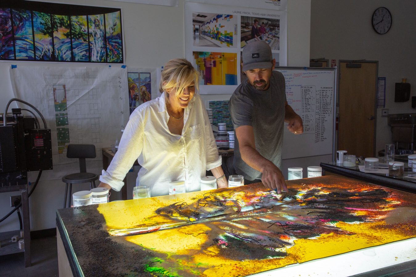 A glass panel homage to local firefighters