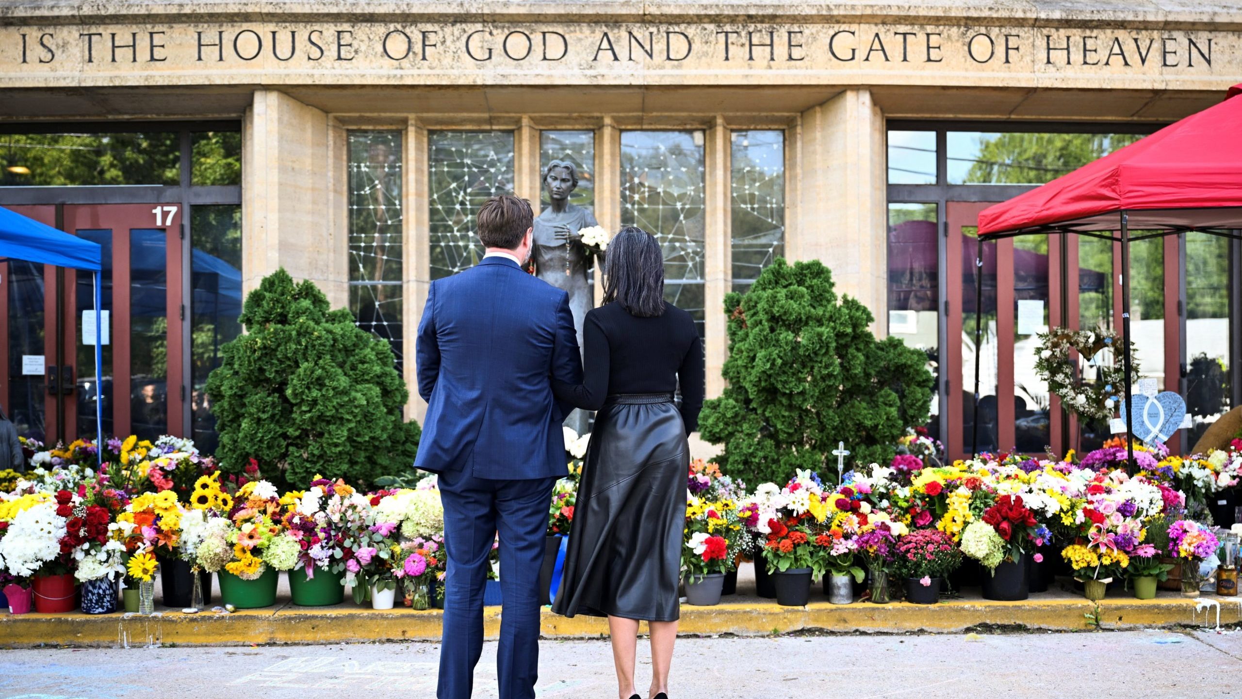 JD and Usha Vance lay flowers at Annunciation school shooting memorial